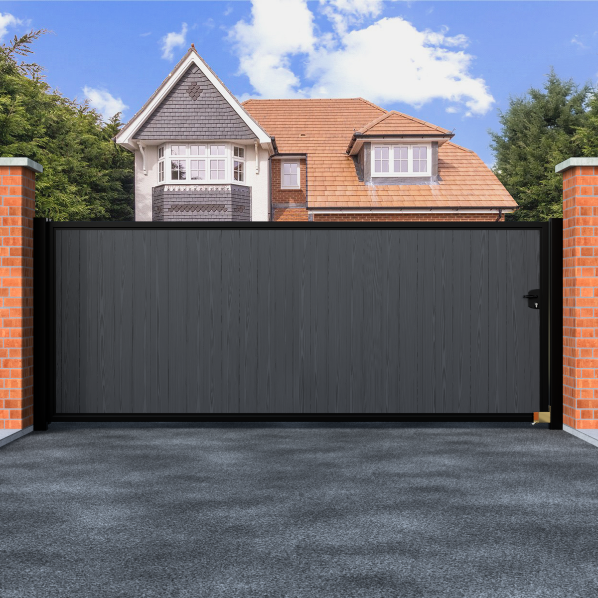 Straight Top Sliding Composite Driveway Gate | Made to Measure
