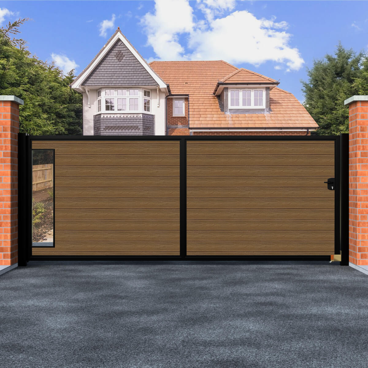 Flat Top Sliding Composite Driveway Gate With Glass Insert | Made to ...