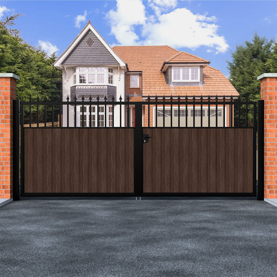 Flat Top Railhead Swing Composite Driveway Gate | Made to Measure