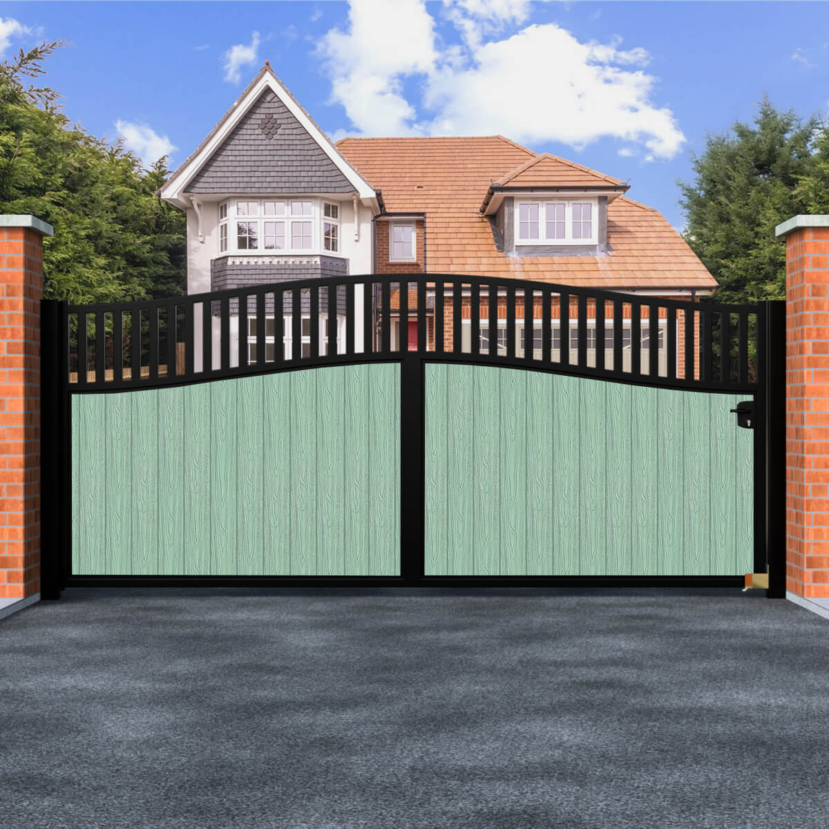 Arch Top Sliding Composite Driveway Gate | Made to Measure