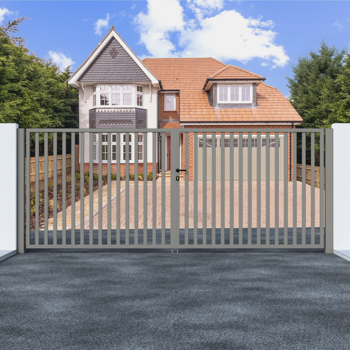 Modern Metal Flat Top Swing Driveway Gate | Made to Measure